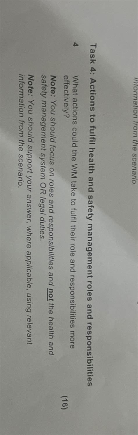 Solved Task 4 Actions To Fulfil Health And Safety Management Roles And 1 Answer