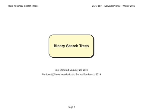 Topic 4 Binary Search Trees Binary Search Trees Last Updated January 28 2019