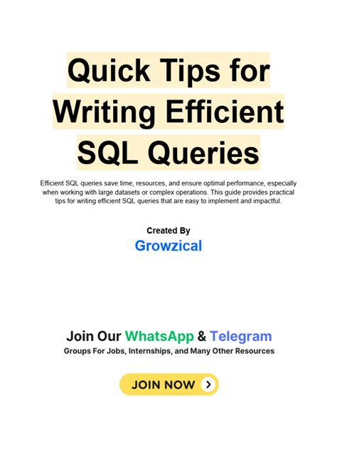Quick Tips For Writing Efficient Sql Queries Pdf Database Index Sql