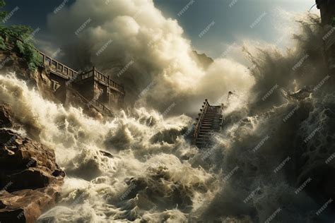 Premium Photo Tsunami Impact Massive Waves Crashing Onto A Shoreline Causing Widespread