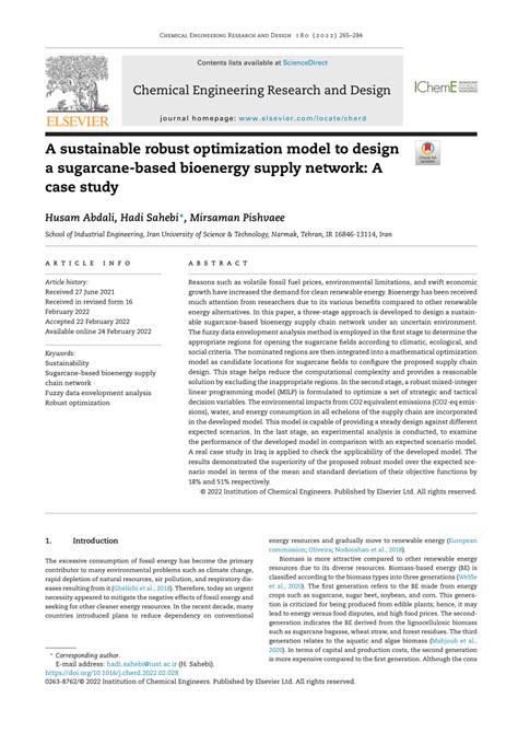 Pdf A Sustainable Robust Optimization Model To Design A Sugarcane Based Bioenergy Supply