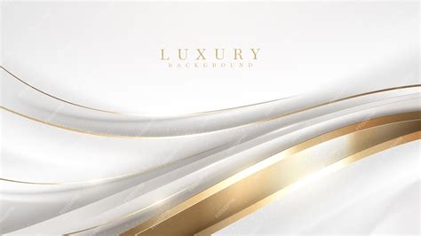 황금 곡선 라인 요소와 반짝이 조명 효과 장식이 있는 흰색 고급 배경 프리미엄 벡터