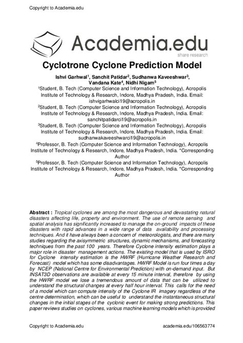 Pdf Cyclotrone Cyclone Prediction Model