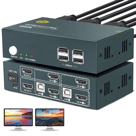 Hdmi Kvm Switch 2 Monitors 2 Computers 2 Port Dual Monitor Kvm Switcher For 2 Computers To Share