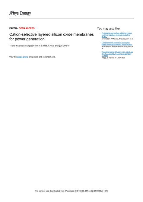 Pdf Cation Selective Layered Silicon Oxide Membranes For Power Generation