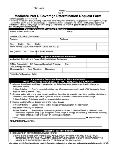 Medicare Part D Coverage Determination Request Form Printable Pdf Download