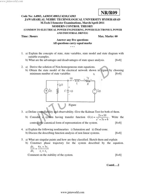 Nr R09 Modern Control Theory Pdf Systems Theory Electrical