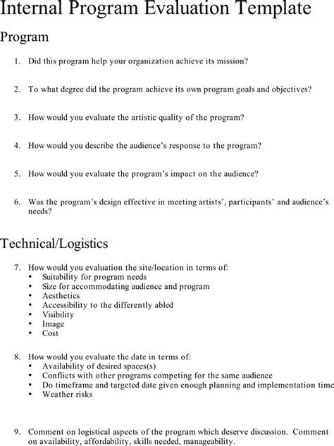 Program Evaluation Template Free Download Speedy Template