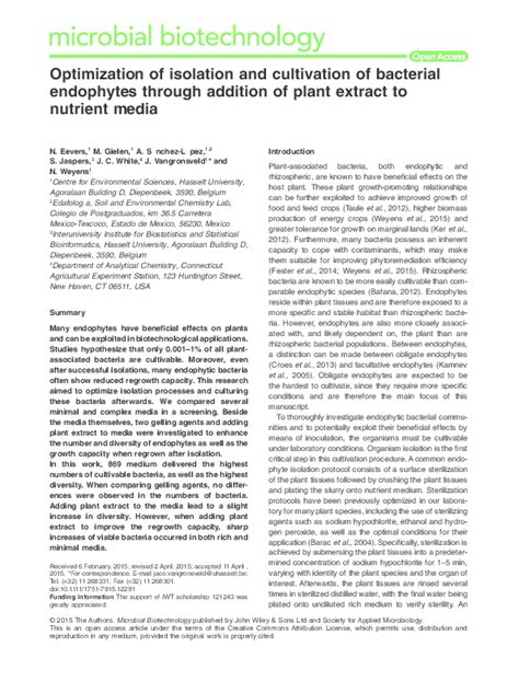 Pdf Optimization Of Isolation And Cultivation Of Bacterial Endophytes Through Addition Of