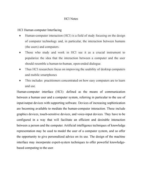 HCI Hci Subject HCI Notes HCI Human Computer Interfacing Human Computer Interaction HCI Is