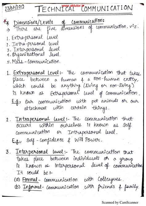 Technical Communication Handwritten Notes Technical Communication Universal Human Values