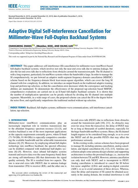 Pdf Adaptive Digital Self Interference Cancellation For Millimeter Wave Full Duplex Backhaul