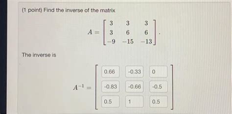 Solved Point Find The Inverse Of The Matrix Chegg