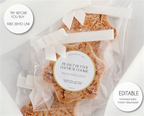 Editable Cookie Bakery Food Label Sticker Template Custom Pastry