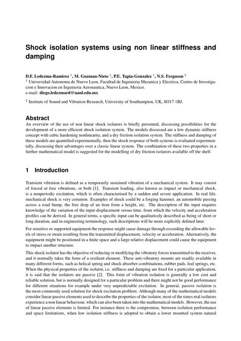 Pdf Shock Isolation Systems Using Non Linear Stiffness And Damping