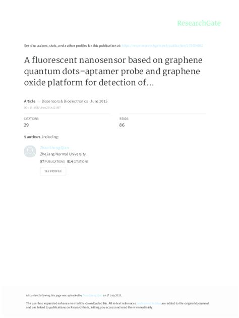Pdf A Fluorescent Nanosensor Based On Graphene Quantum Dots Aptamer Probe And Graphene Oxide