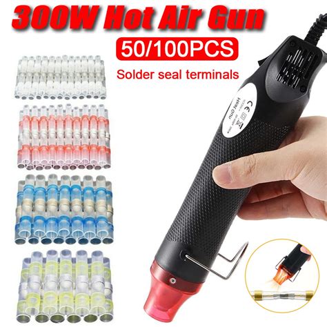 솔더 씰 커넥터 열 수축 버트 압착 단자 키트 100 W 핫 에어 히트 건과 전기 와이어 케이블 스플라이스 50300