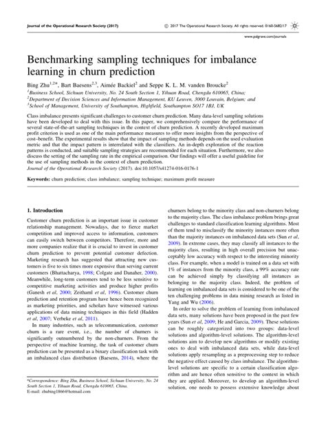 Pdf Benchmarking Sampling Techniques For Imbalance Learning In Churn Prediction