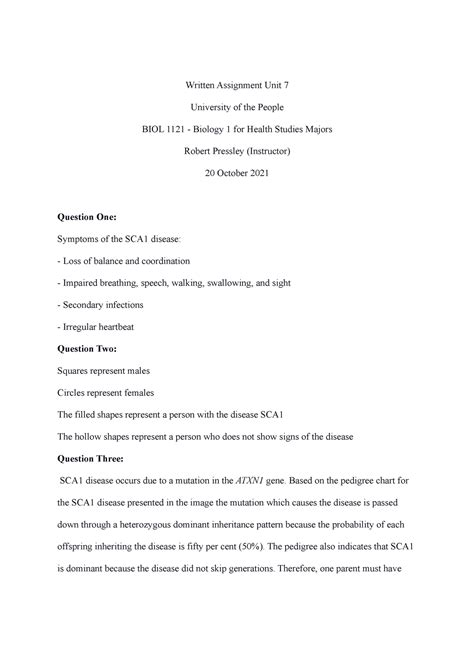 Biol 1121 Ay2022 T1 Written Assignment Unit 7 Written Assignment Unit 7 University Of The