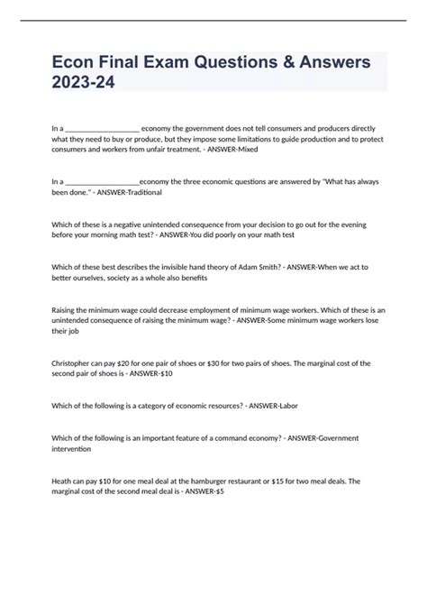 Econ Final Exam Questions And Answers 2023 24 Econ Stuvia Us