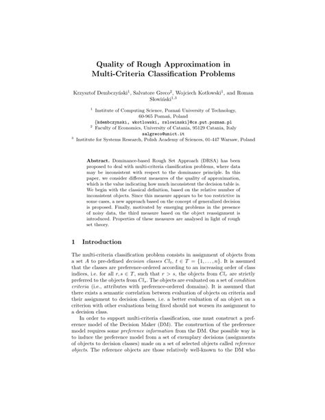 pdf quality of rough approximation in multi criteria classification problems