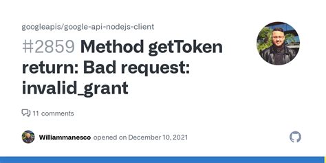 Method Gettoken Return Bad Request Invalidgrant · Issue 2859