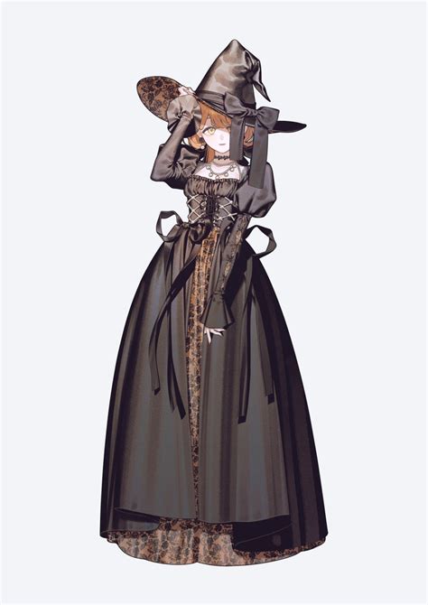 Safebooru 1girl Black Dress Black Hat Black Ribbon Commission Corset