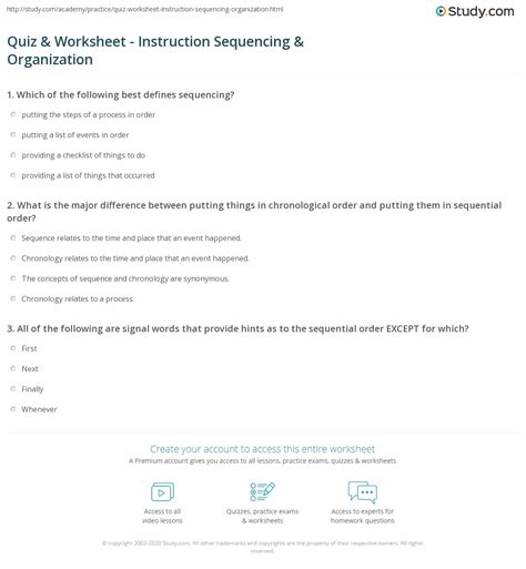Quiz And Worksheet Instruction Sequencing And Organization