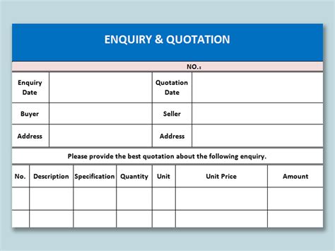 Excel Of Enquiry And Quotationxlsx Wps Free Templates