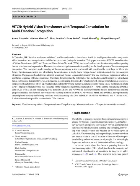 Pdf Vitcn Hybrid Vision Transformer With Temporal Convolution For Multi Emotion Recognition