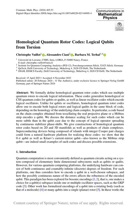 Homological Quantum Rotor Codes Logical Qubits From Torsion Request Pdf