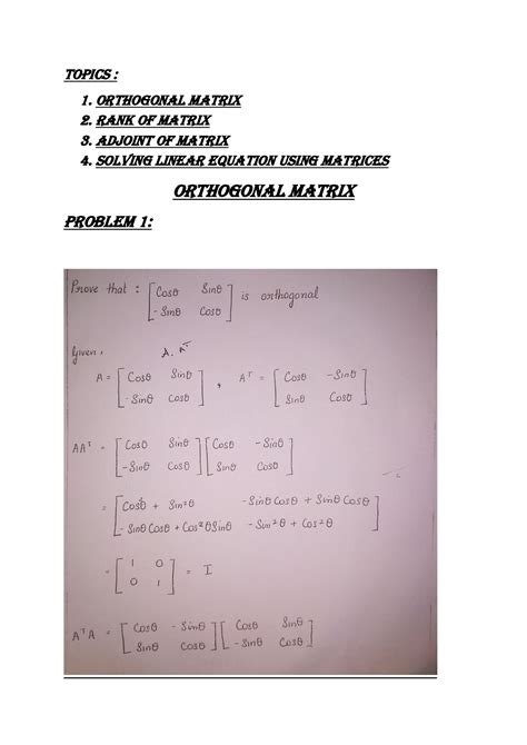 SOLUTION Matrices Problems And Solutions Orthogonal Rank And Adjoint Of Matrix Solving