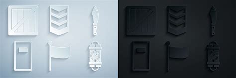 깃발 군용 칼 경찰 돌격 방패 다이너마이트 폭탄 스틱 및 타이머 시계 계급 및 탄약 상자 아이콘을 폭발시킵니다 벡터 3차원 형태에 대한 스톡 벡터 아트 및 기타 이미지