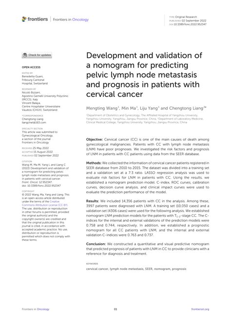 Pdf Development And Validation Of A Nomogram For Predicting Pelvic Lymph Node Metastasis And