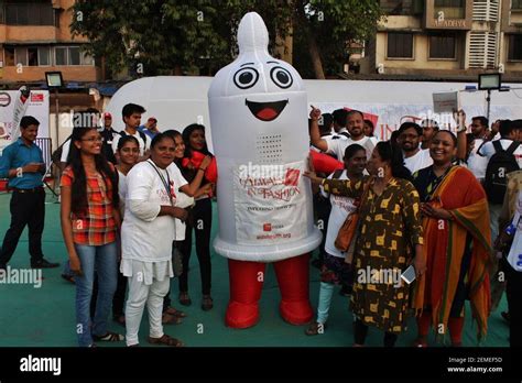 Thane India February 13 Youngsters Pose With A Condom Shaped
