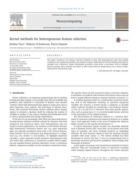 2015 Elsevier Kernel Methods For Heterogeneous Feature Selection Pdf Support Vector Machine