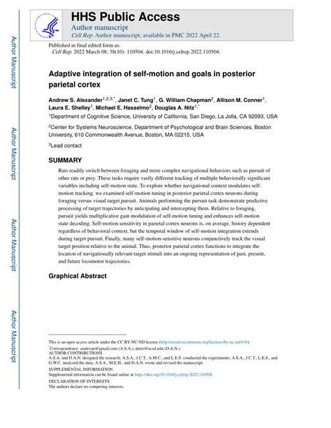 Pdf Adaptive Integration Of Self Motion And Goals In Posterior Parietal Cortex