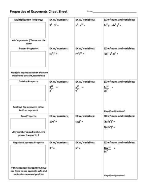 Properties Of Exponents Worksheet With Answer Key Download Printable PDF Templateroller