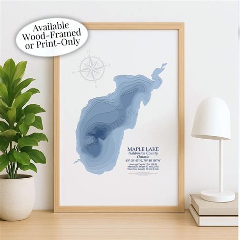 Maple Lake Map Haliburton County West Guilford Custom Lake Map Bathymetric Print Lake