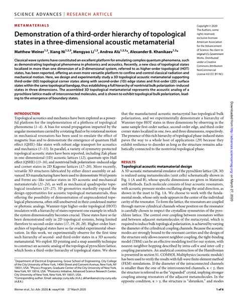 Pdf Demonstration Of A Third Order Hierarchy Of Topological States In A Three Dimensional