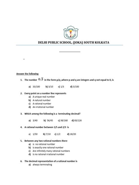 Worksheet Set 1 Number System Class 9 Mathematics Pdf