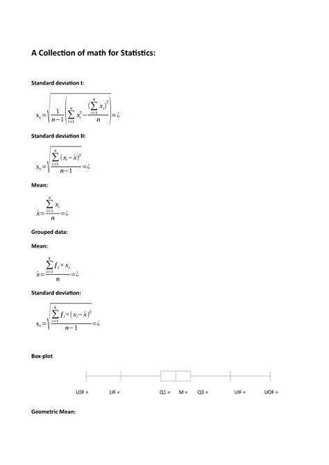 A Collection Of Formulas Statistics Lof Lif Q1 M Q3 Uif