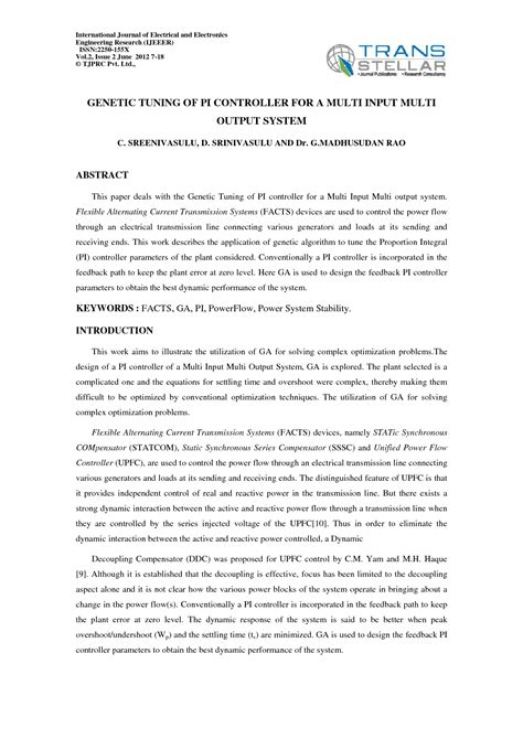 Solution This Paper Deals With The Genetic Tuning Of Pi Controller For A Multi Input Multi