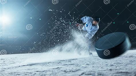 Ice Hockey Rink Arena Professional Player Shooting The Puck With