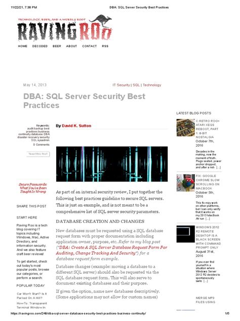 Dba Sql Server Security Best Practices Pdf Databases Backup