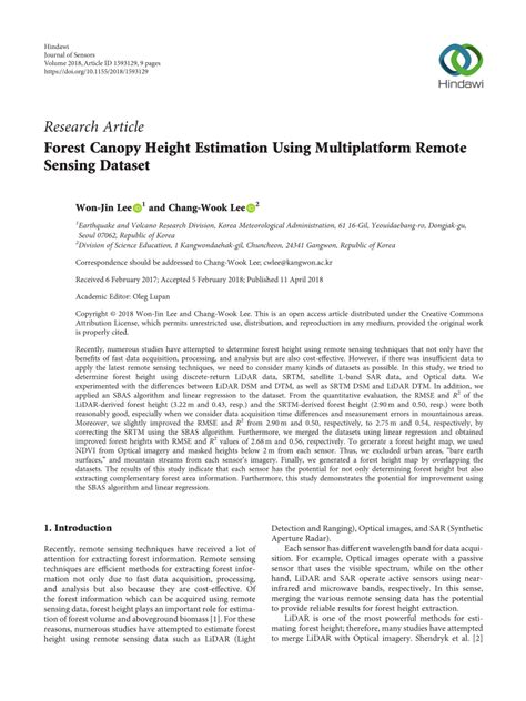 Pdf Forest Canopy Height Estimation Using Multiplatform Remote