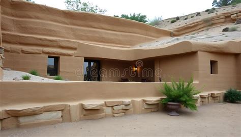 Adobe Style House Exterior Showcasing Southwestern Architecture And Desert Home Design