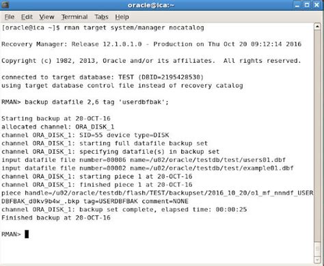 Taking Backups Of Particular Tablespaces Or Datafiles Using RMAN DB