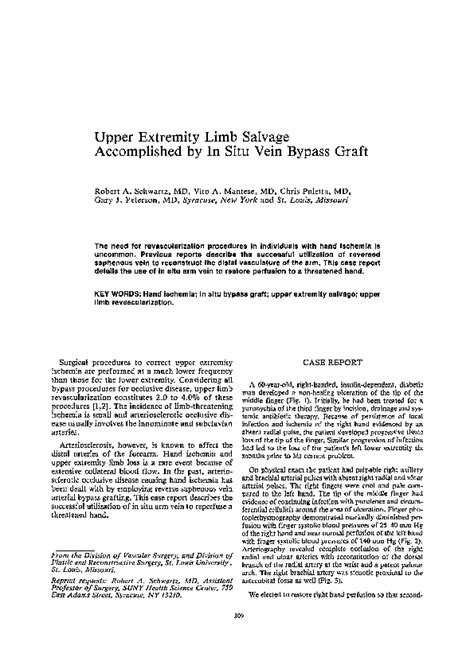 Pdf Upper Extremity Limb Salvage Accomplished By In Situ Vein Bypass