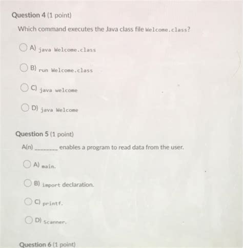 Question 4 1 Point Which Command Executes The Java